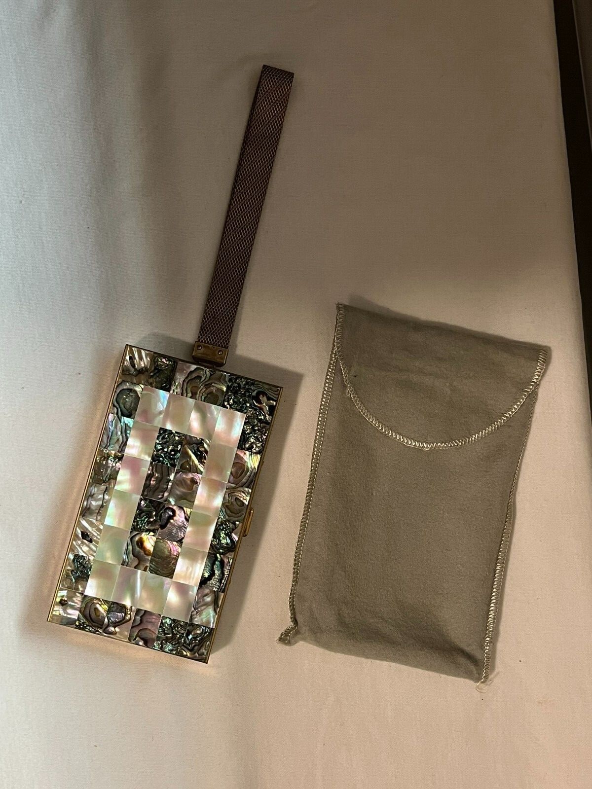 Vintage Mother of Pearl & Abalone Inlay Carry All Makeup Case Purse ...