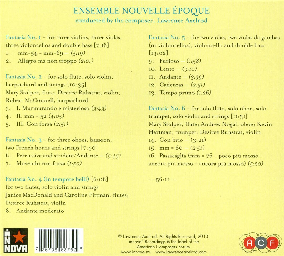 LAWRENCE AXELROD: THE SIX BRANDENBURG FANTASIAS NEW CD 726708687625 | eBay