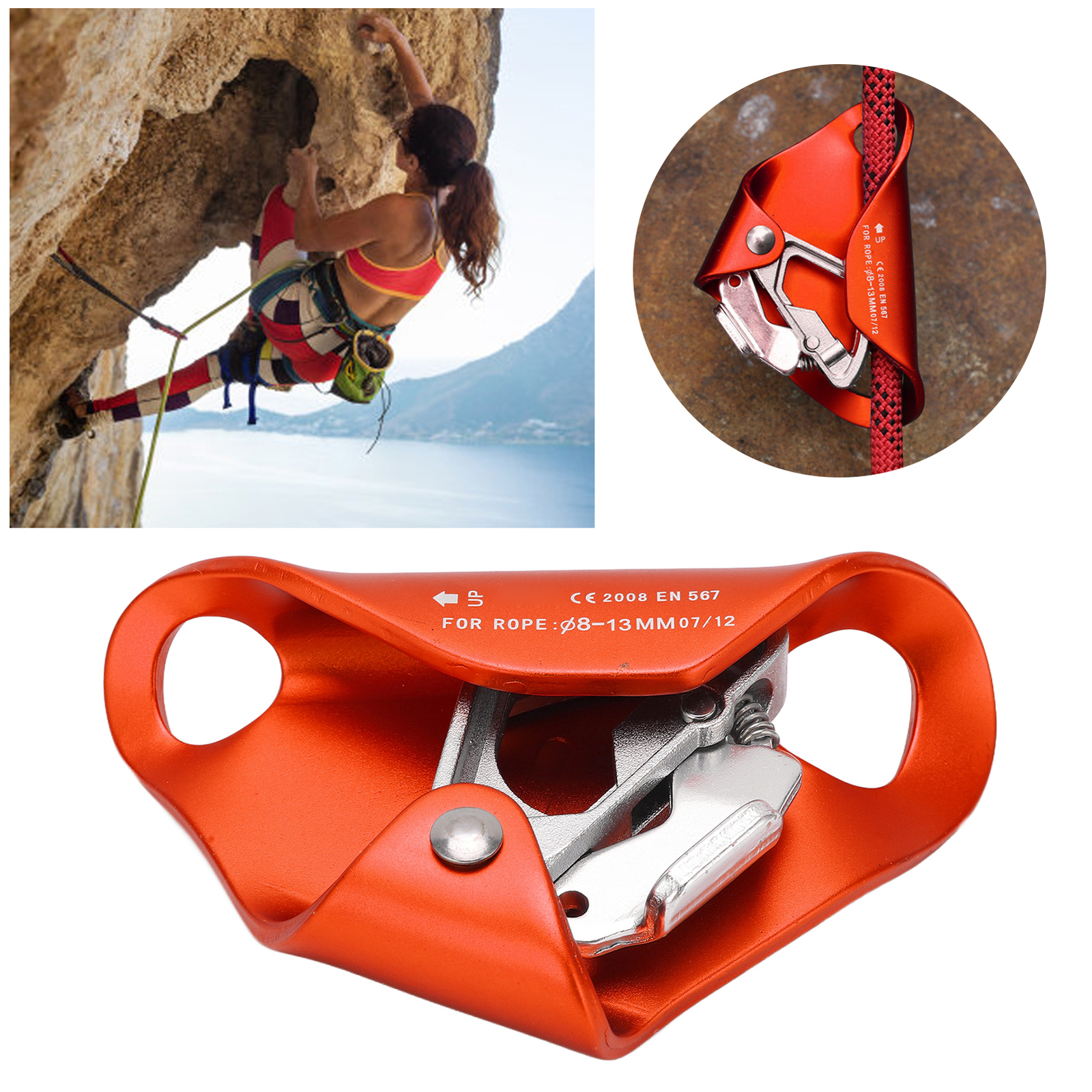 (orange)Chest Rope Climber Stainless Steel Climbing Automatic Ascender ...
