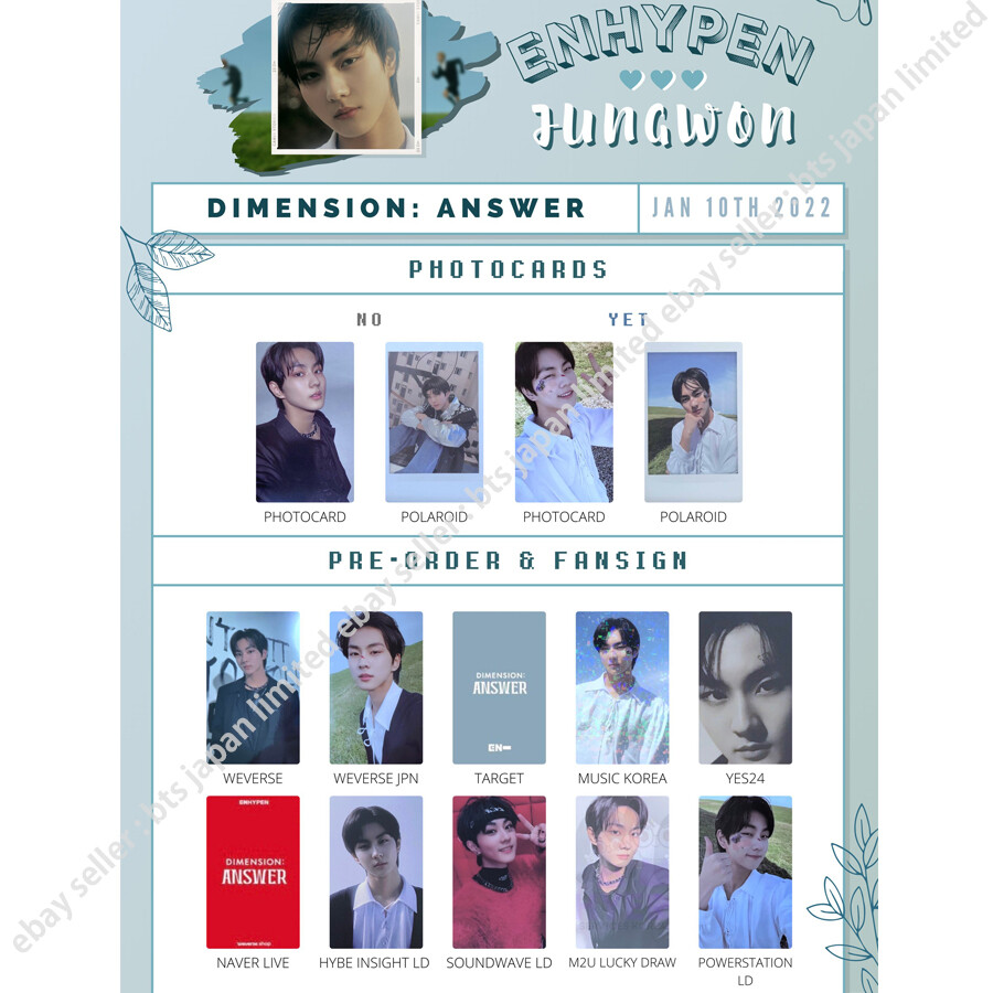 ENHYPEN Jungwon Repackage DIMENSION : ANSWER NO YET Official Photo card weverse | eBay