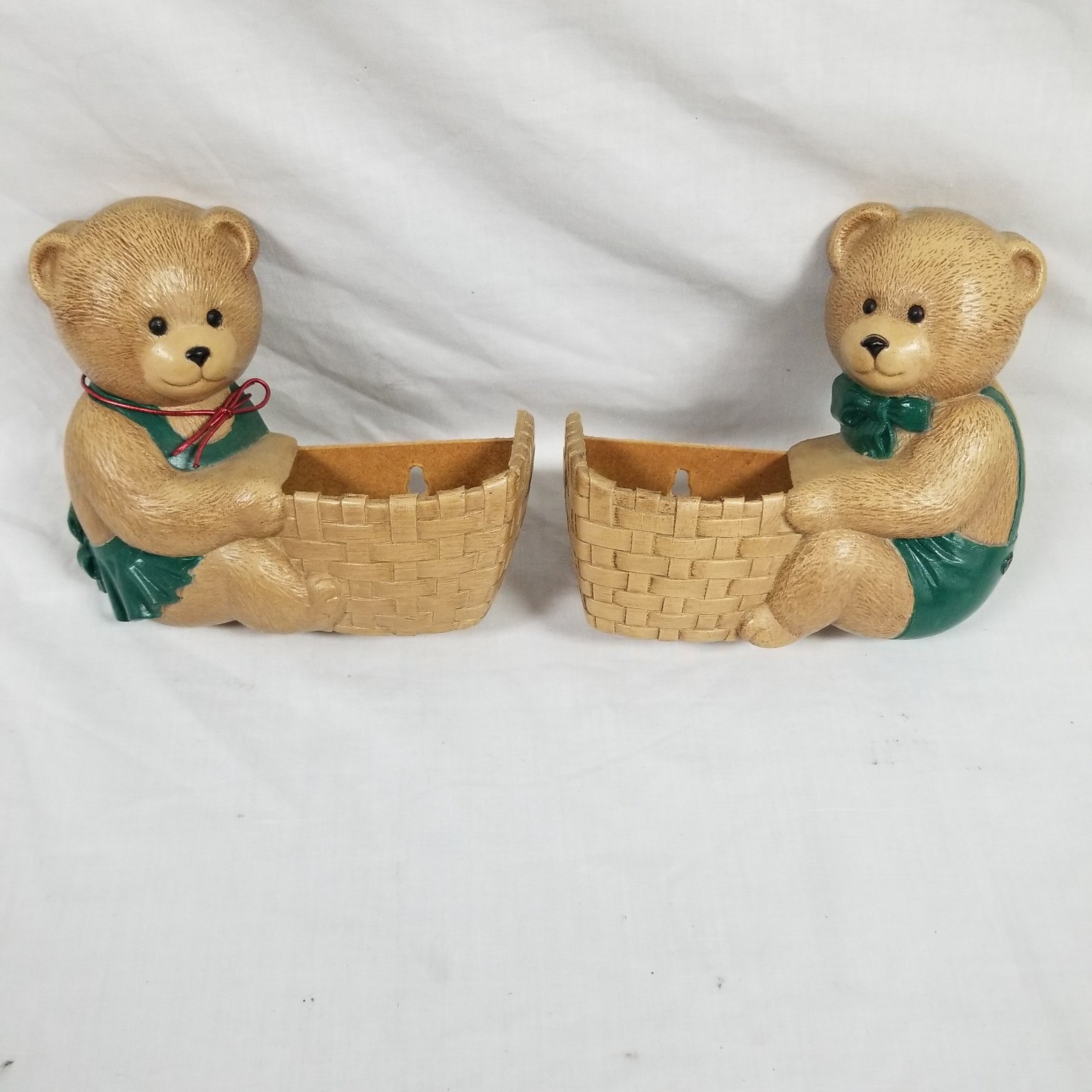 Set of 2 Teddy Bear Burwood 2947 Wall Pockets Plaques Homco Boy Girl ...