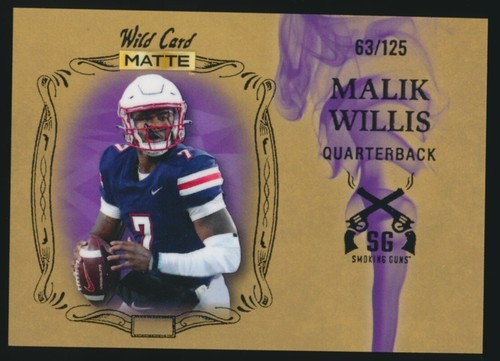 MALIK WILLIS SG6 2022 Wild Card Matte GOLD PUPRPLE SMOKING GUNS RC 63/ ...