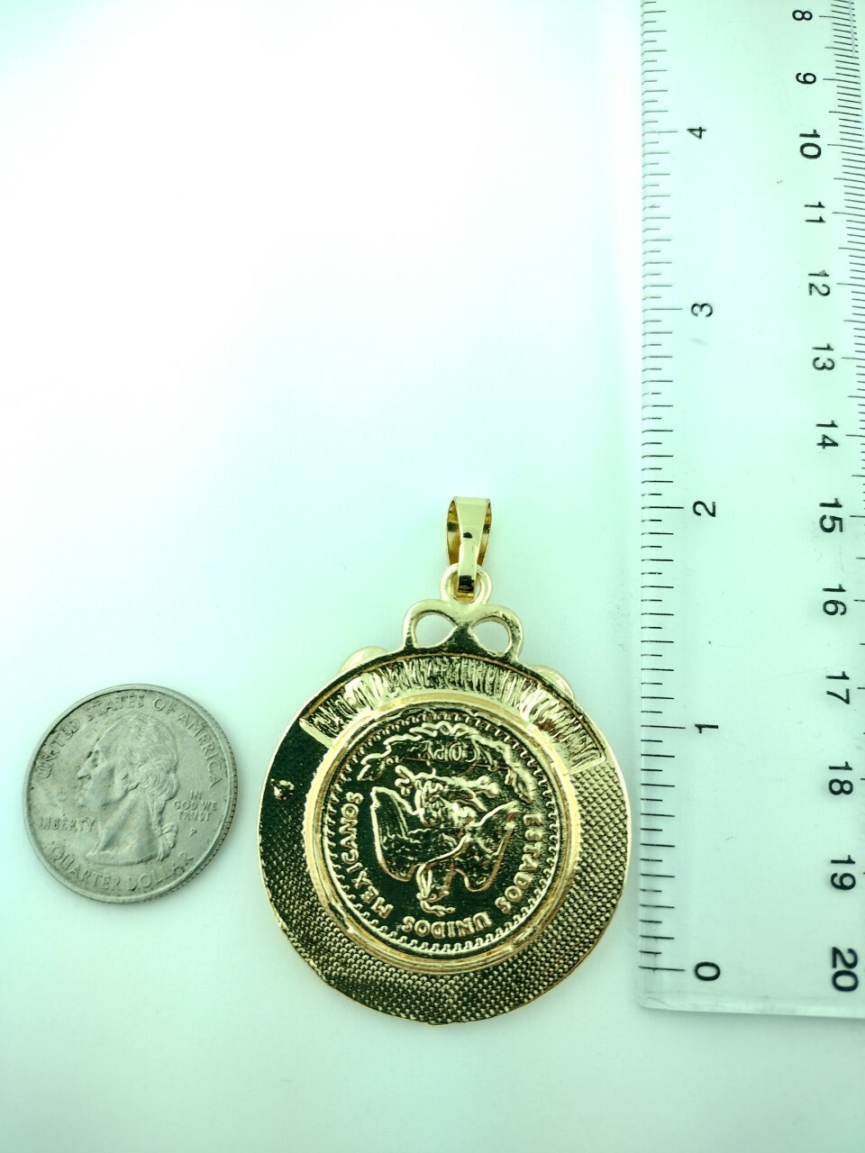 Small Centenario coin with Stones and chain Dije de centenario Mexicano ...