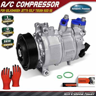 A/C Compressor w/ 6SEU14C Style for Volkswagen Jetta Golf Tiguan GTI ...