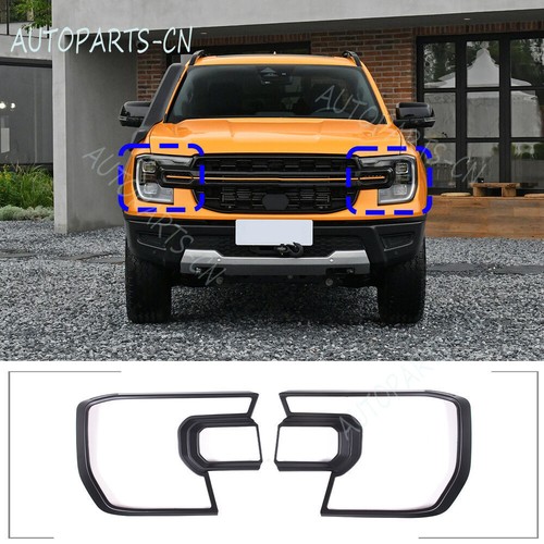 Matte Black Front Headlight Frame Trim Head Lamp Cover For Ford Ranger ...