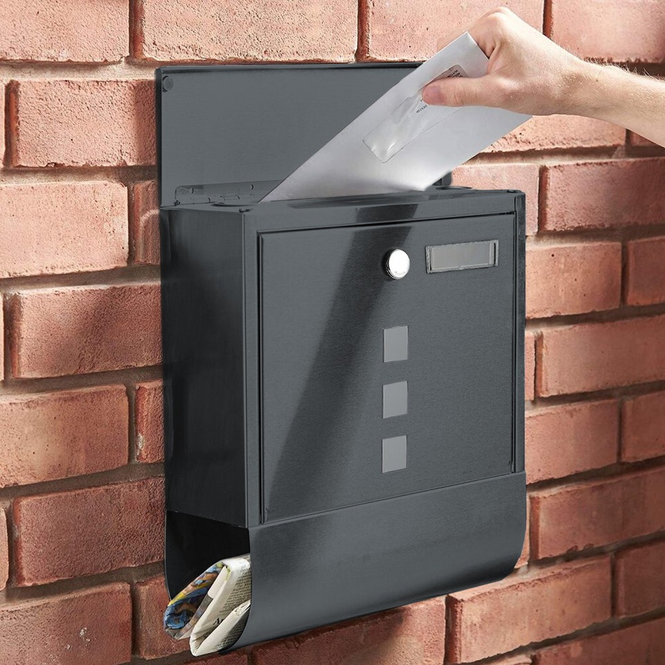 Post Box Wall Mounted Letterbox Mailbox Stainless Steel Newspaper ...