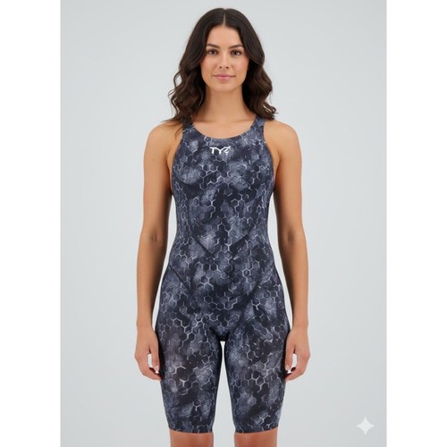 TYR Avictor Open Back Swimsuit Womens Size 26 Black & Gray Kneeskin ...