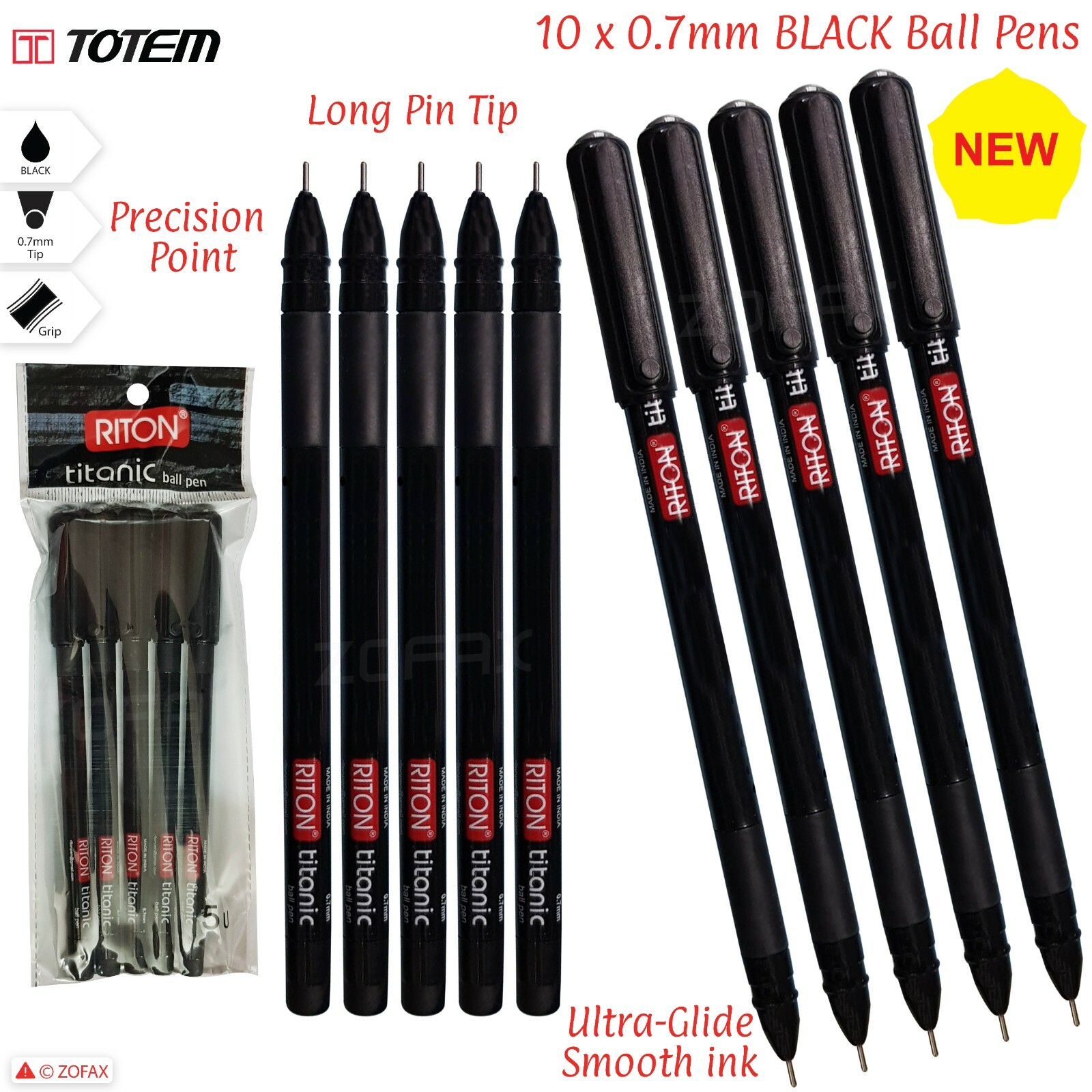 BLACK BLUE RED Ballpoint Pens 0.7mm Fine Point RITON Smooth Quality ...