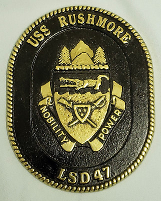 SOLID BRASS US NAVY USS RUSHMOORE LSD-47 SHIPS CREST INSIGNIA PLAQUE | eBay