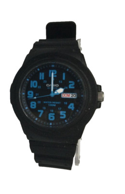 Men's Casio Blue Face Black Rubber Band Day Date Watch MRW-200H | eBay UK
