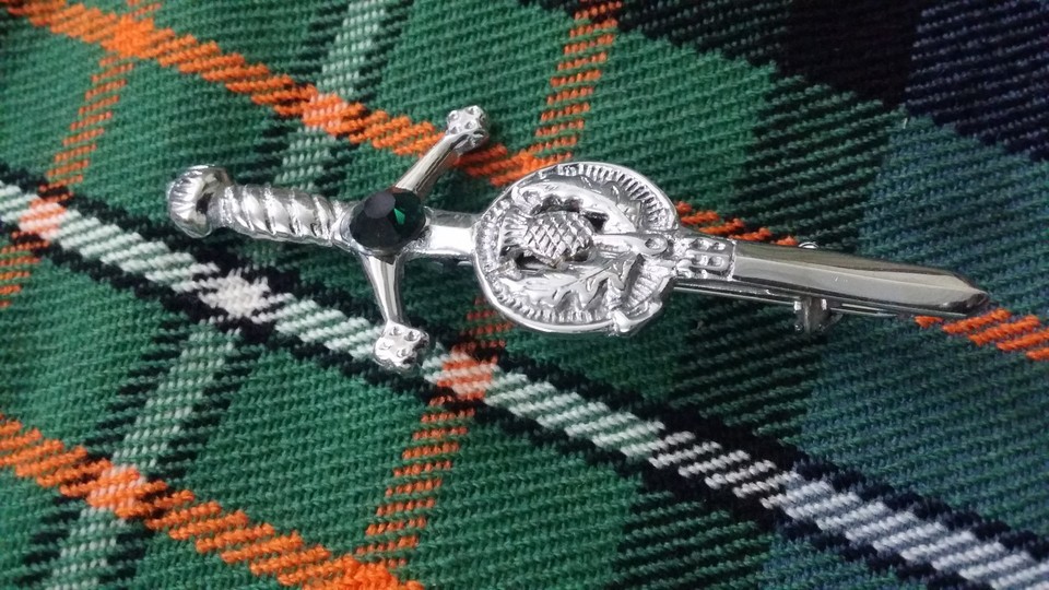 Scottish Thistle Round Kilt Pin Green Stone/Kilt Pins/Highland Kilt Pin ...