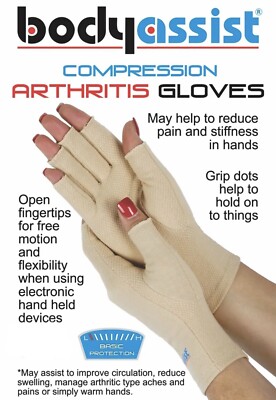 Bodyassist X-LARGE Soft Compression Arthritis Gloves Non-Slip Beige ...