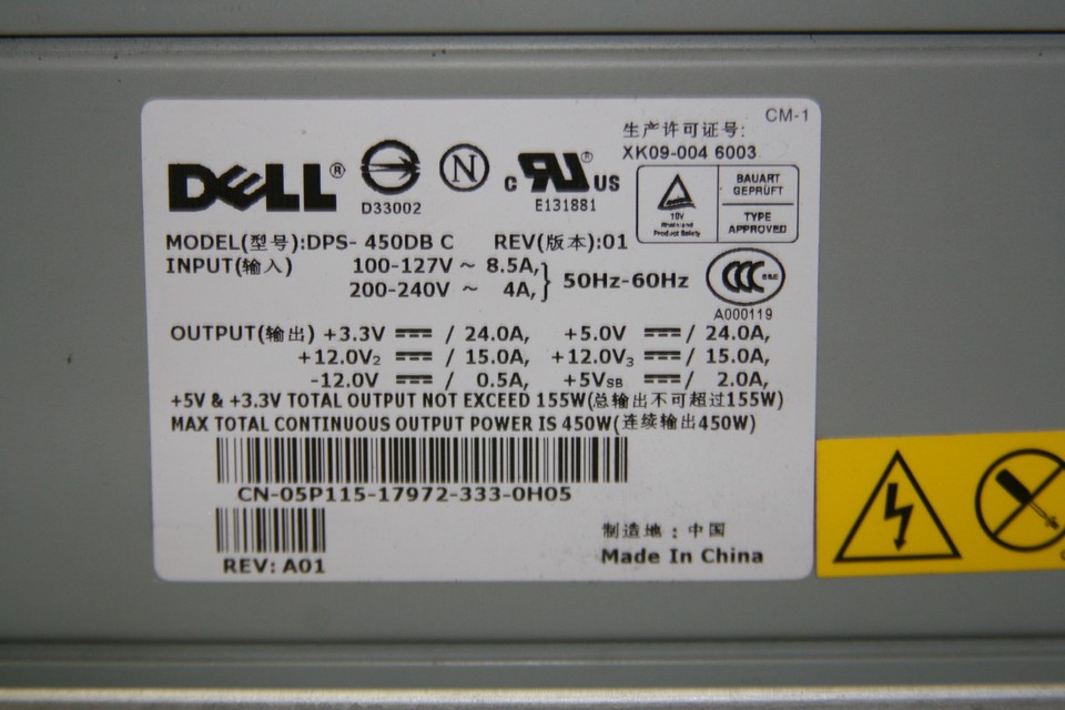Dell PowerEdge 1600SC Power Supply 450W PE1600SC HD154 5P115 | eBay