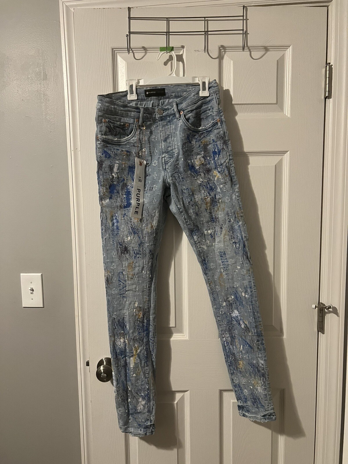 Men’s Jacquard Paint Splatter Purple Brand Jeans - Gem