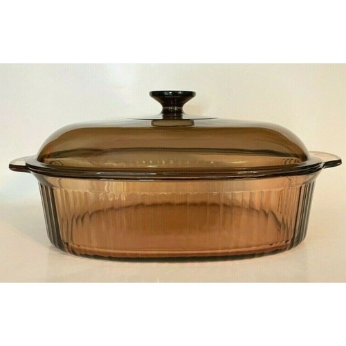 Pyrex Visions Oval Casserole Dish with Lid Amber Glass Vintage Bakeware ...