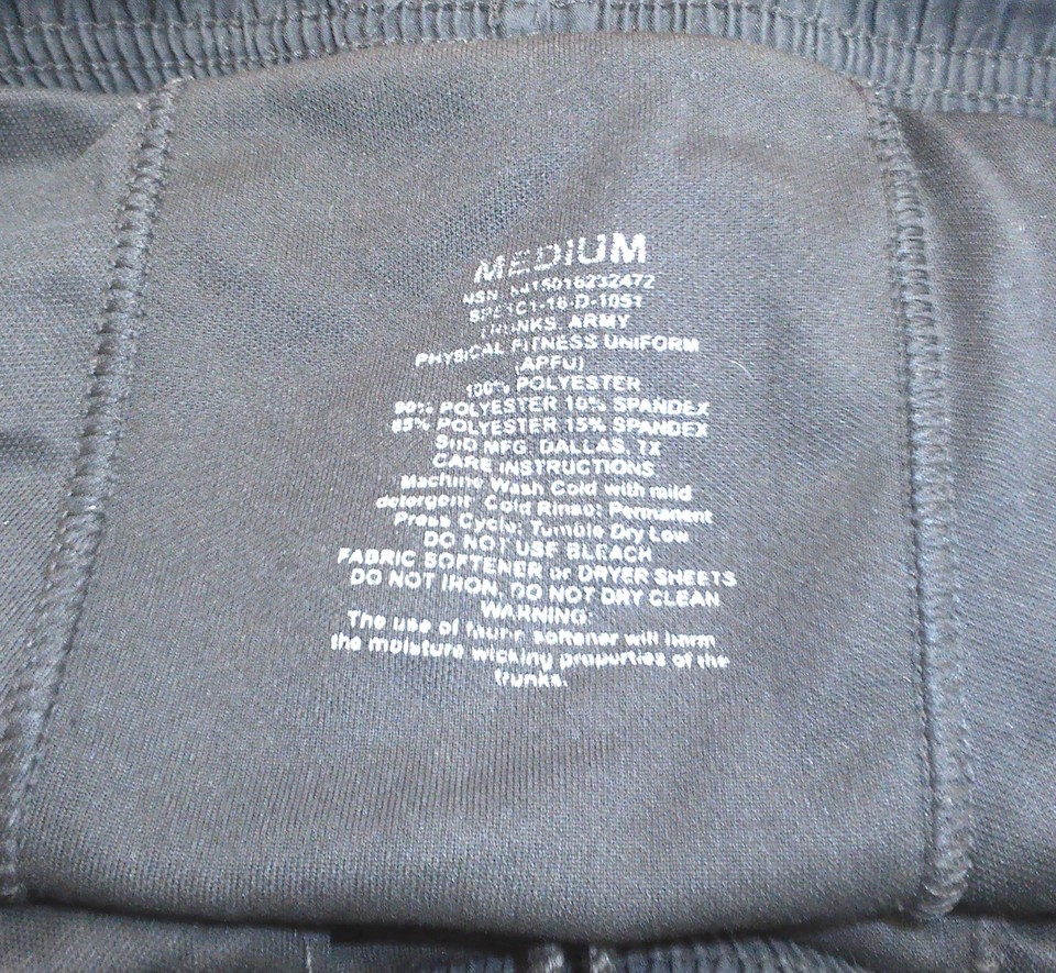 USGI US Army Black Physical Fitness Uniform APFU PT Shorts Trunks Size ...