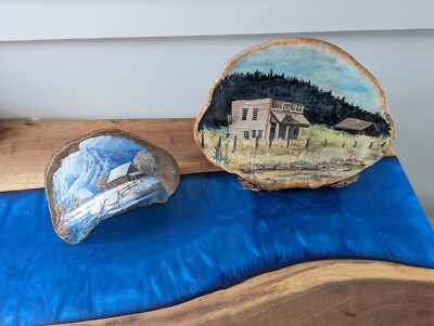 2 Painted Tree Burl Conk Fungus Primitive Folk Art Painting Cottage ...