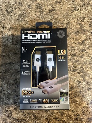 GE Gold Plated HDMI Cable 8K UHDR Ultra High-Speed 8 ft 2.4m 48GBPS ...