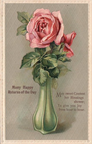 VINTAGE Embossed Pink Coloured Roses in Green Art Nouveau Vase POSTCARD ...