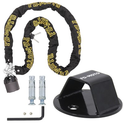 Motorcycle 1.2m Chain Lock + Motorbike Wall Ground Anchor Security ...