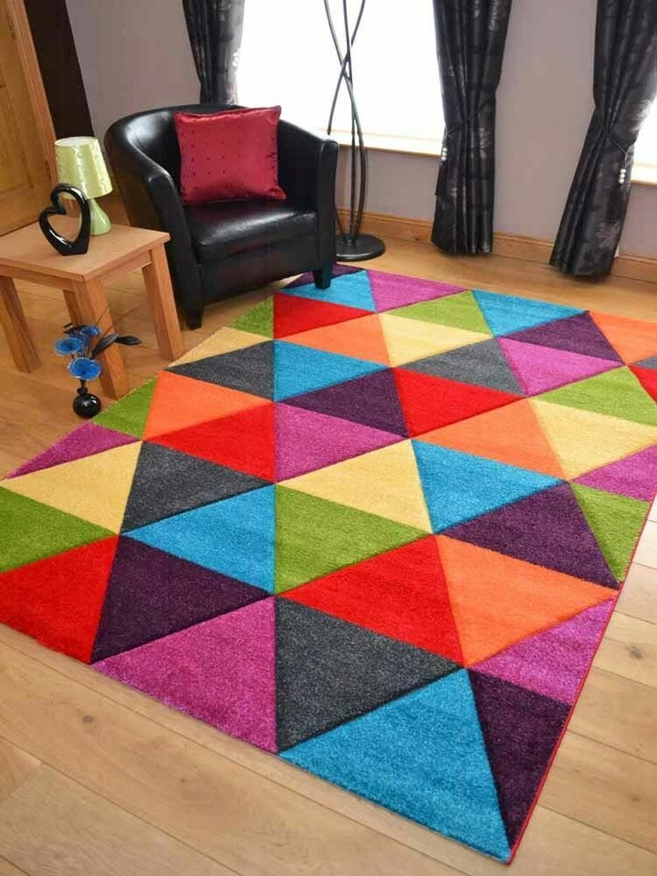 Multi Coloured Rugs Runners Carpet Rainbow Design Mat Hand Carved ...