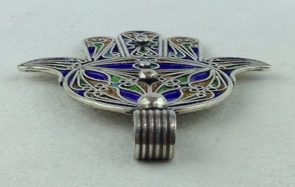 SILVER & Colored Enamel Moroccan Berber Hamsa Evil Eye Amulet Talisman ...