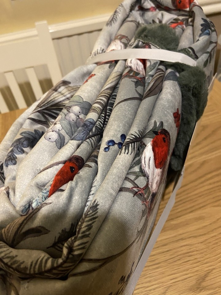Sainsburys HOME Velvet & Faux Fur Sage Robin Printed Throw Blanket 150 ...
