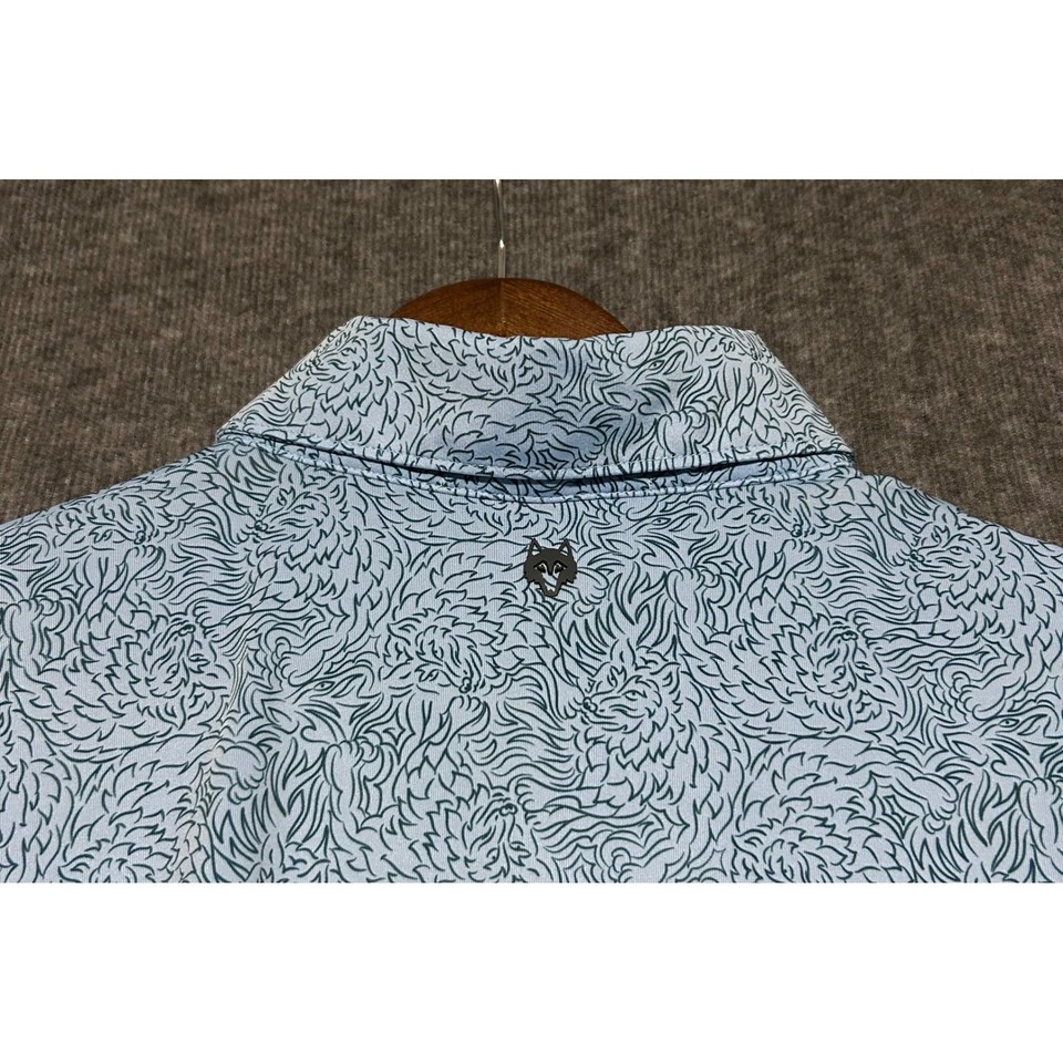Greyson polo shirt mens large wolf print golf performance light blue ...