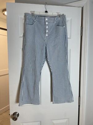 THE LOFT KICK CROP PIN-STRIPED BUTTON-FRONT DENIM - 12 | eBay