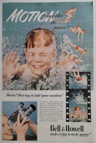 Bell & Howell Movie Cameras Kid Child Splashing In Water Ad NatGeo 1953 ...