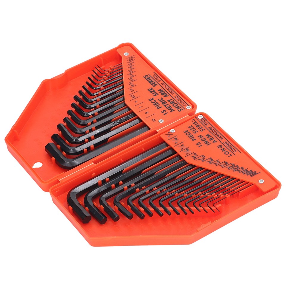30 Pcs Hex Wrench Set 45 Steel High Strength Inch Long Short Arm Hex ...