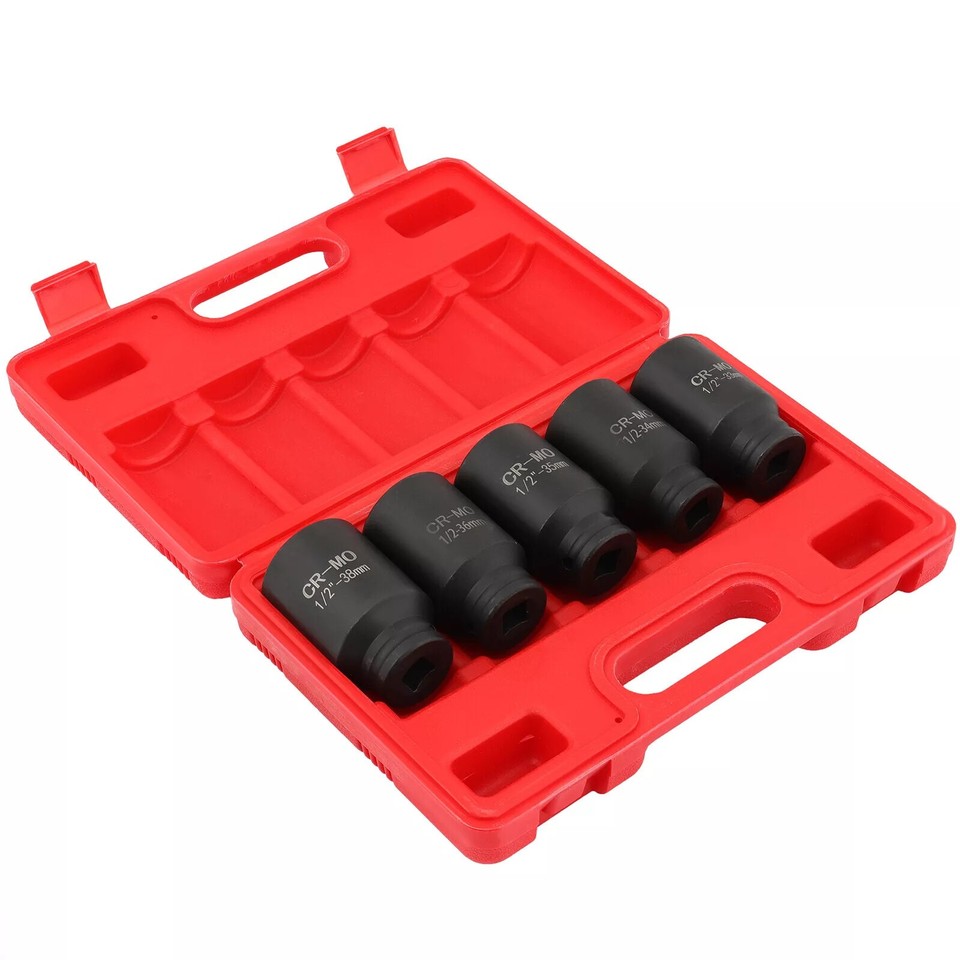 5Pcs Deep Impact Socket Set 1/2"Drive Axle Hub Nut Socket Kit 33-38mm 6 ...