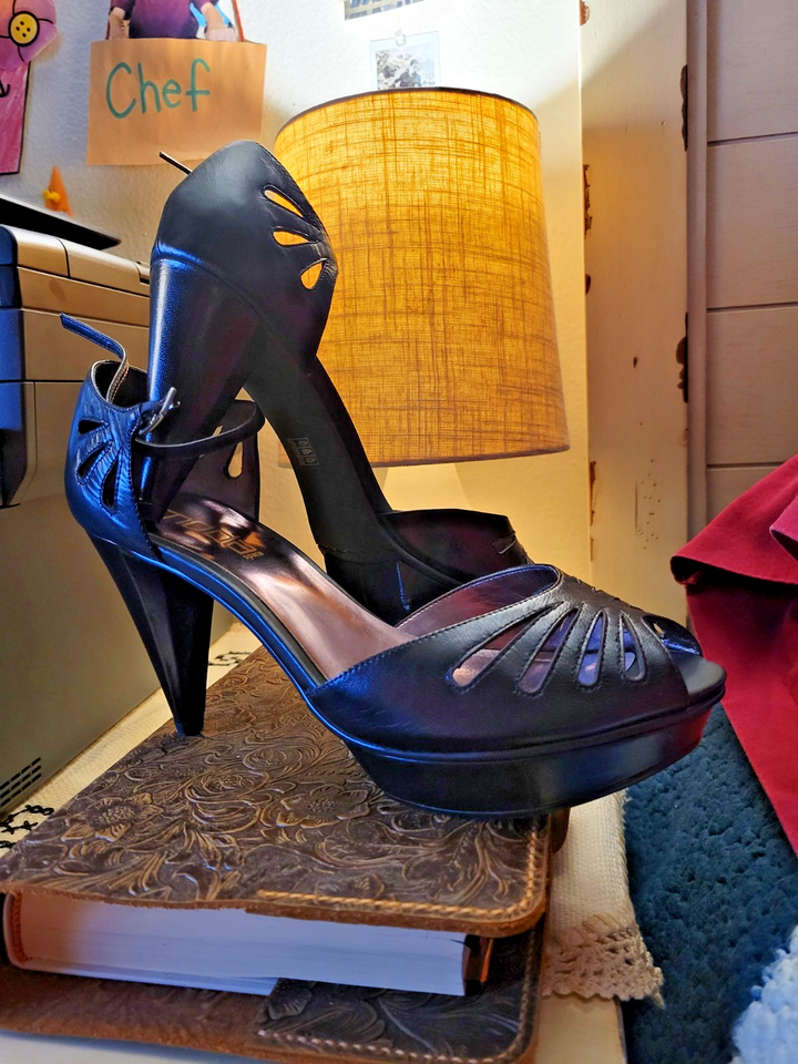 Moda Spana Women Hi Heels Shoes Size 10 Vintage Style Black Open Toe | eBay