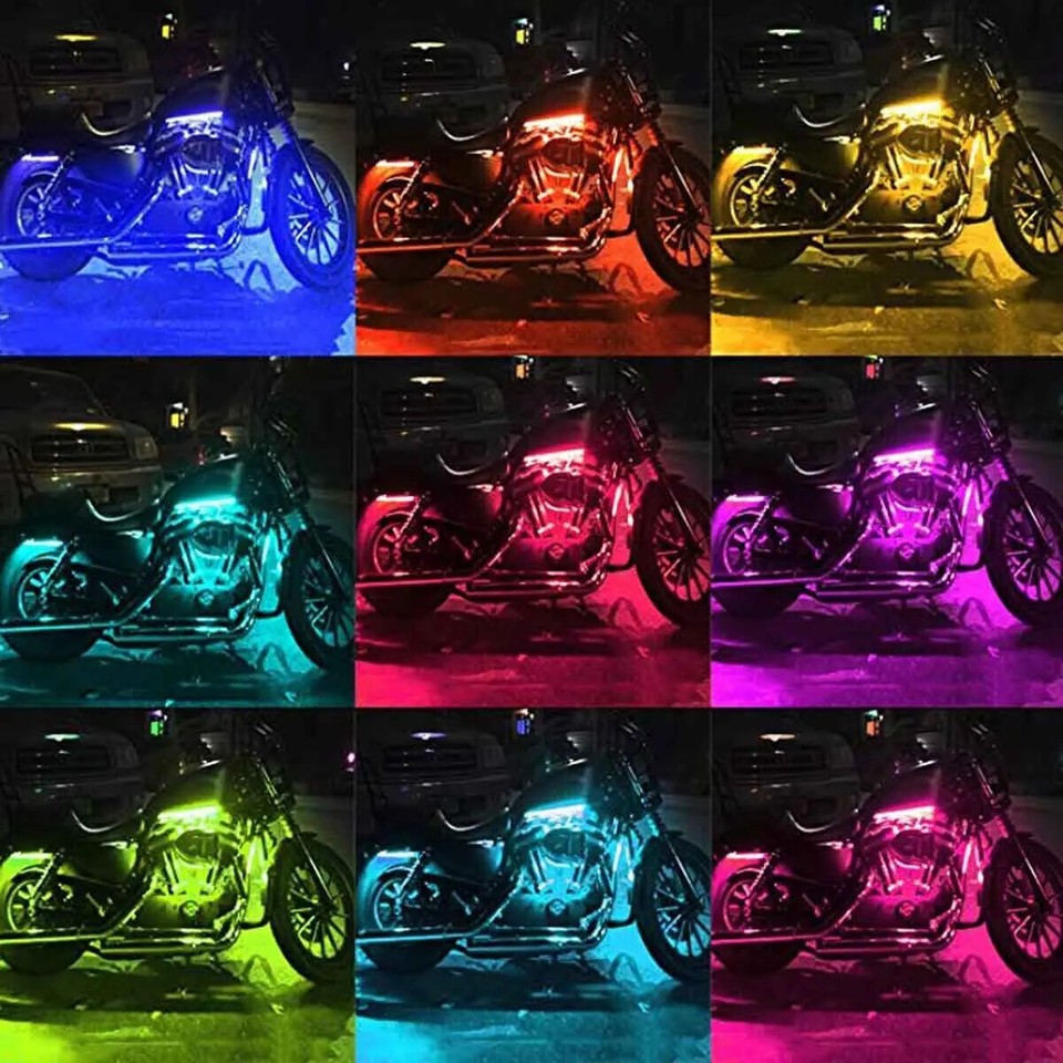 16PC RGB Bluetooth Motorcycle LED Light Under Glow Neon Strip Remote ...