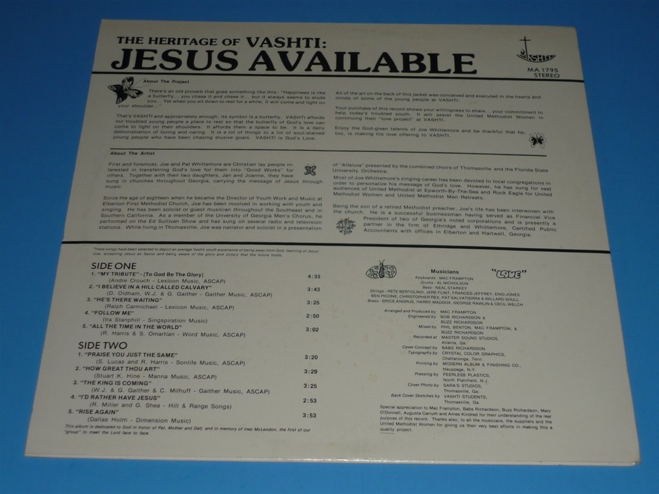 JOE WHITTEMORE - "THE HERITAGE OF VASHTI: JESUS AVAILABLE" - RECORD ...