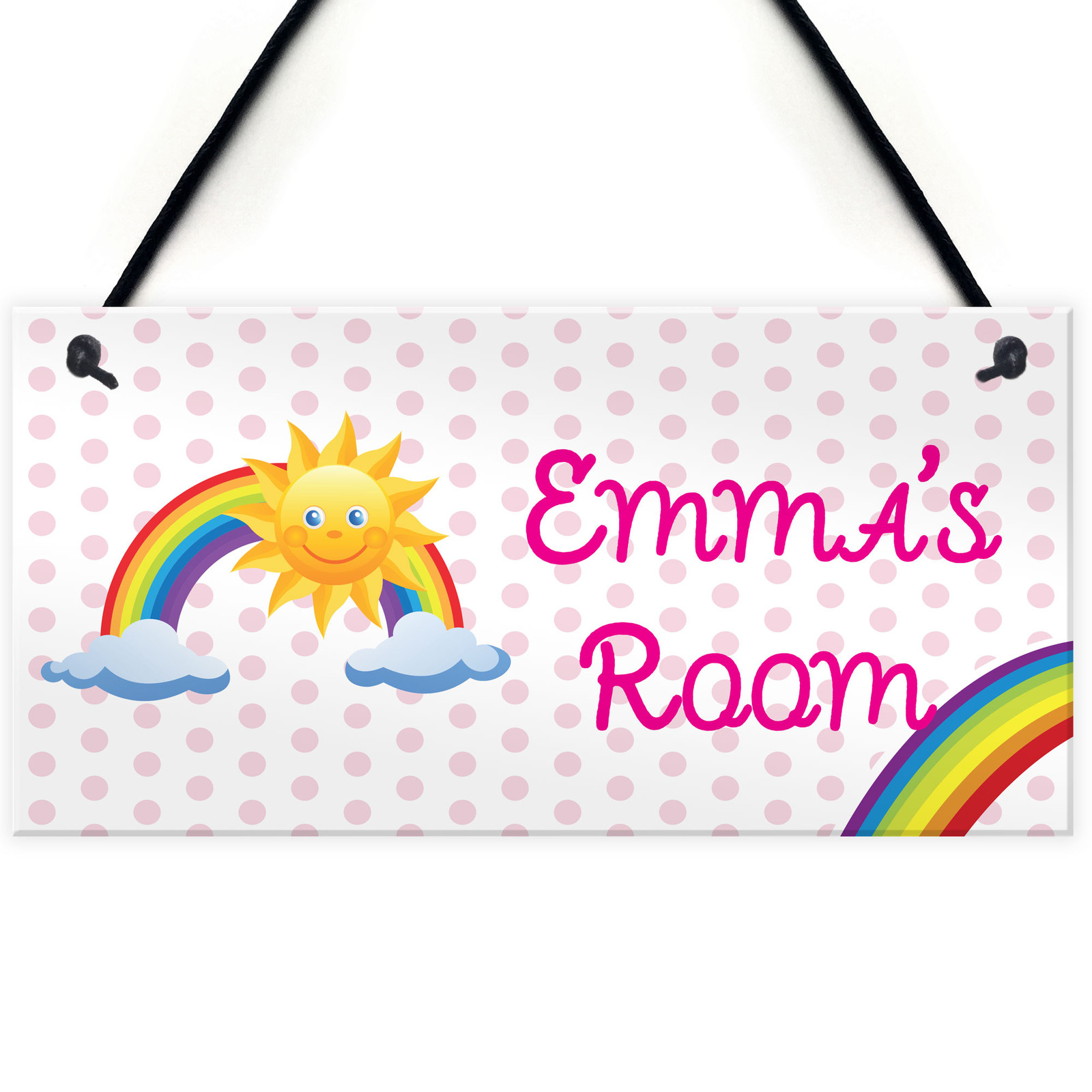 Rainbow Personalised Door Name Plaque Girls Bedroom Room Sign Princess ...