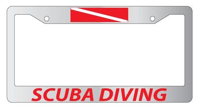 Chrome License Plate Frame SCUBA DIVING (RED) w/FLAG Auto Accessory | eBay