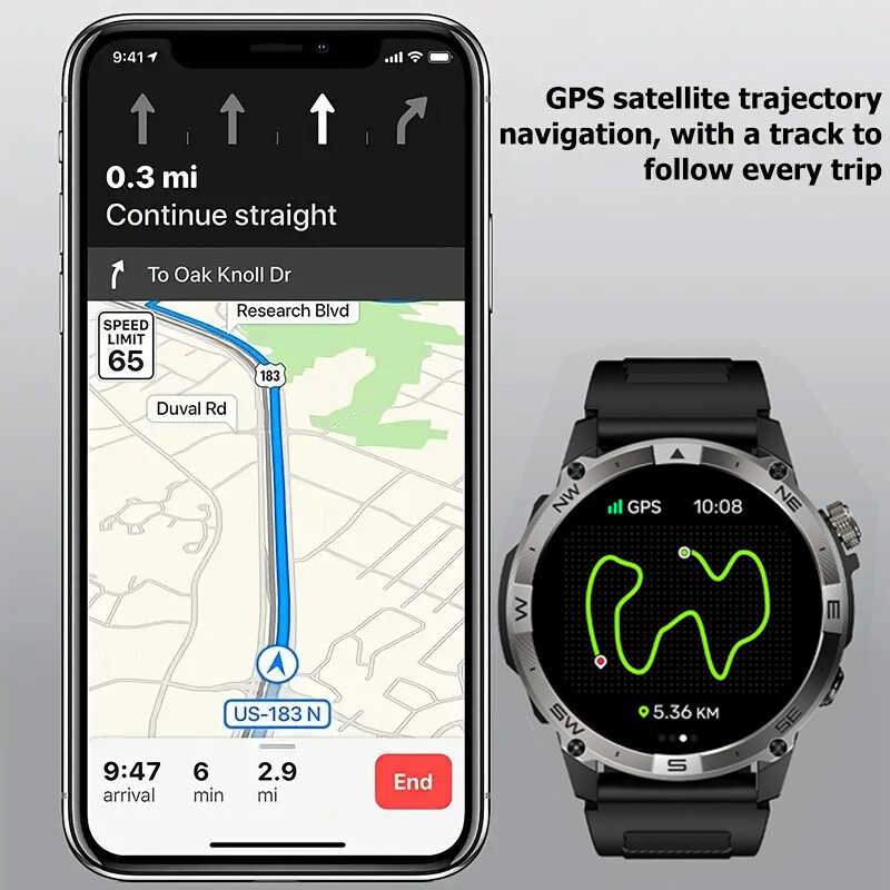 1.43" AMOLED Smart Watch + GPS Compass Bluetooth Call Fitness Tracker ...