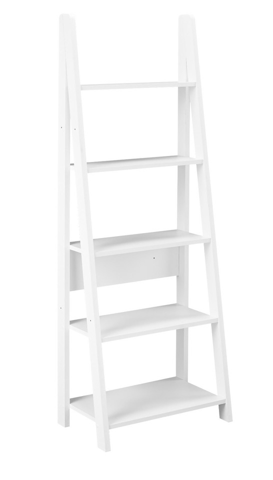 White Step Ladder Shelving Unit 5 Tier Leaning Bookcase Storage Display ...