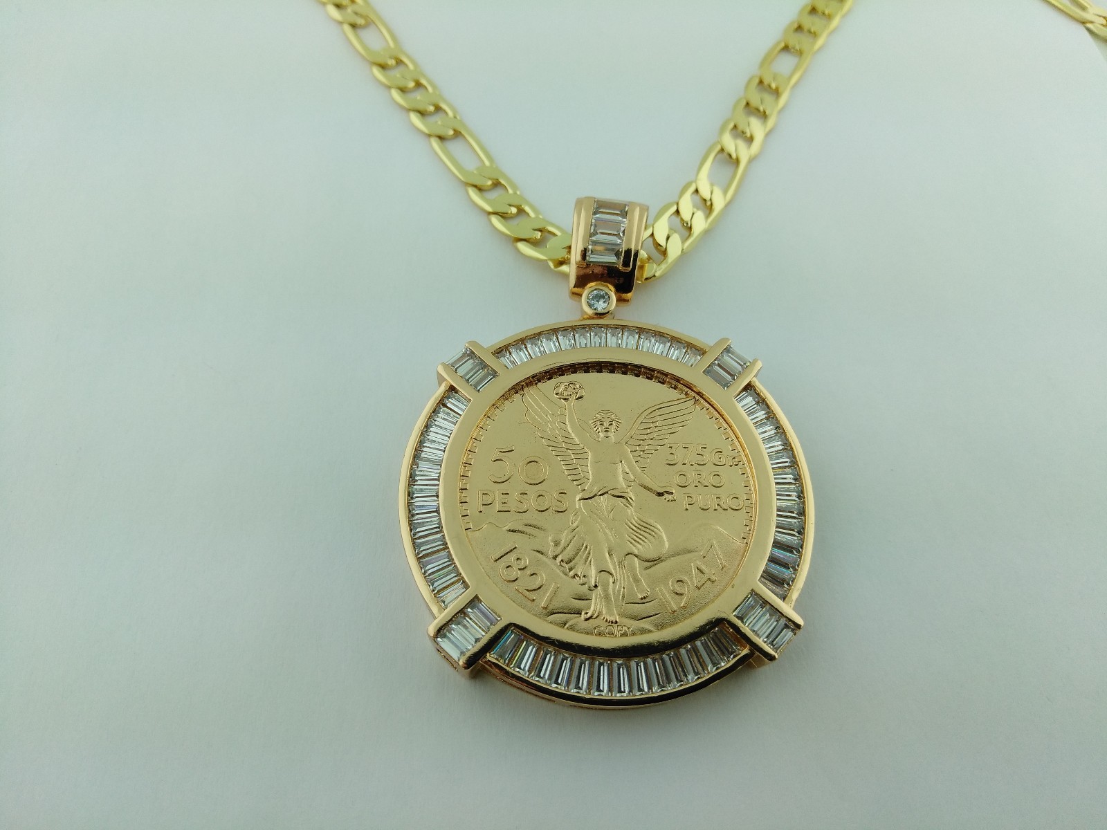 Centenario Coin With Baggette stones bezel with 24" Necklace Chain ...
