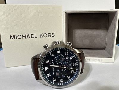 MK8362 MICHAEL KORS Gage Men Brown Leather Analog Dial Quartz Wrist ...