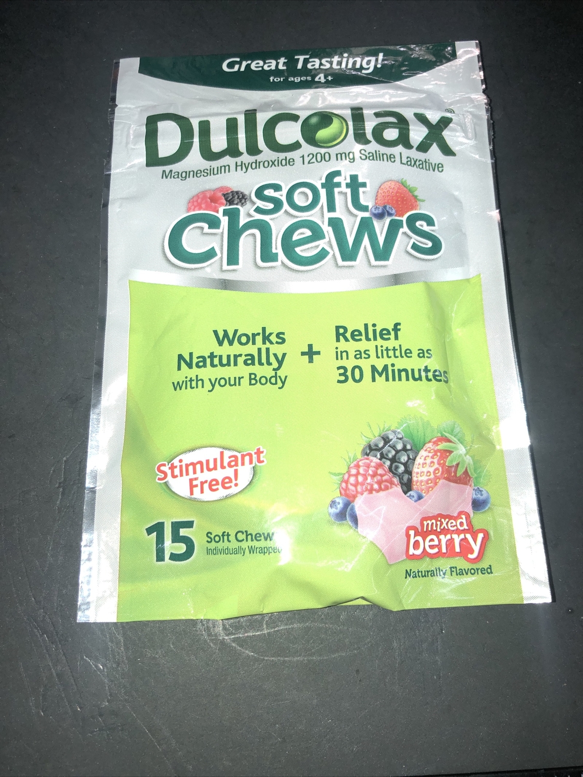 Dulcolax Soft Chews Saline Laxative Mixed Berry Flavor 1200Mg, 15 Count ...