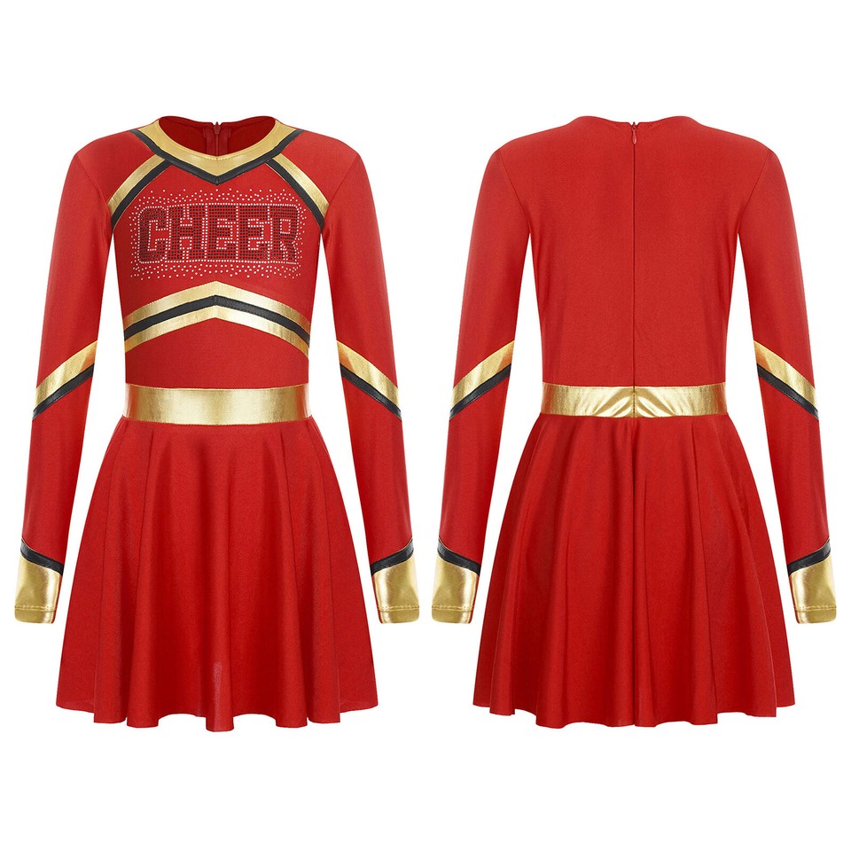 Kids Girls Dresses Fancy Dress Dance V Neck Cheerleading Glittery ...
