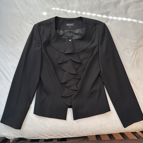 John Meyer Black Ruffle Front Long Sleeve Jacket Blazer Full Zip Women ...