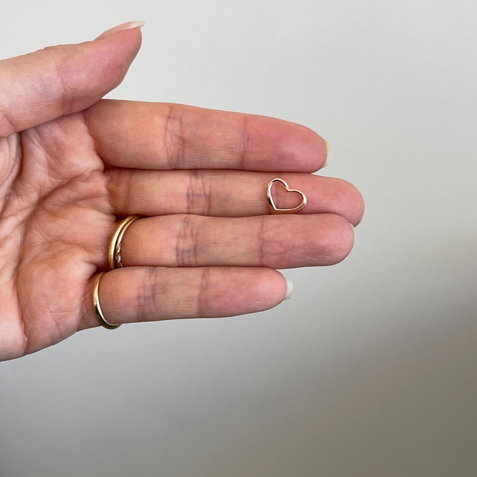 14KT Rose Gold Small Solid Open Heart Pendant Charm Slide NEW Tiny Size ...