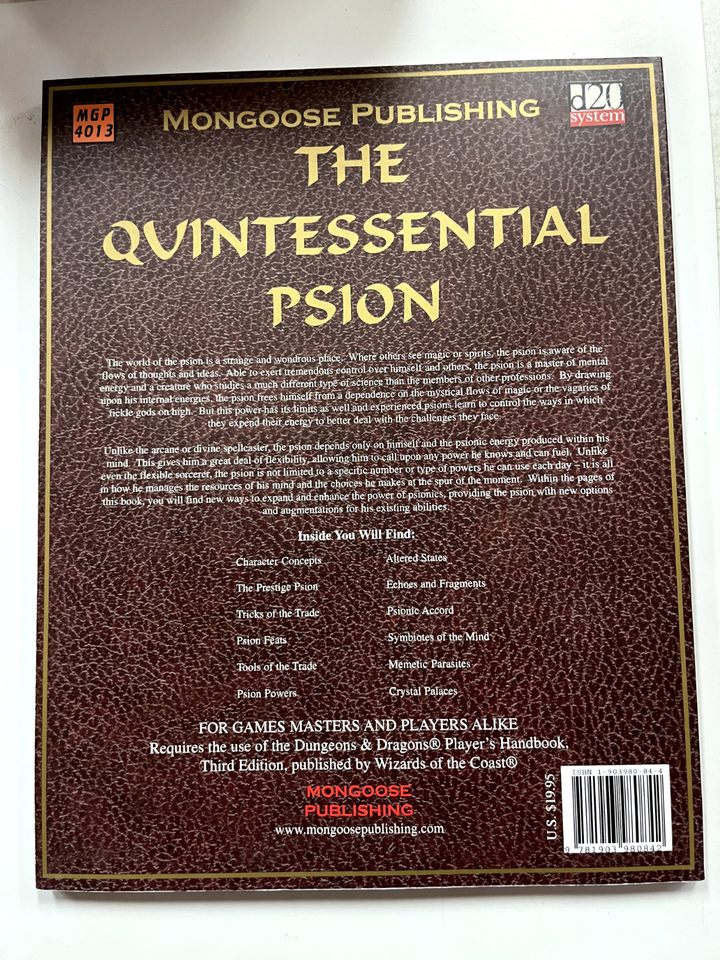 D&D- The Quintessential Psion - 3.0 & 3.5 - Mongoose 4013 - D20 | eBay