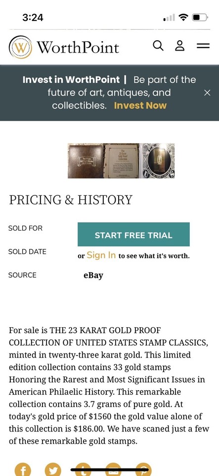 23 Karat Gold Proof Collection US Stamp Classics 33 Stamps W/COA 3.7g ...