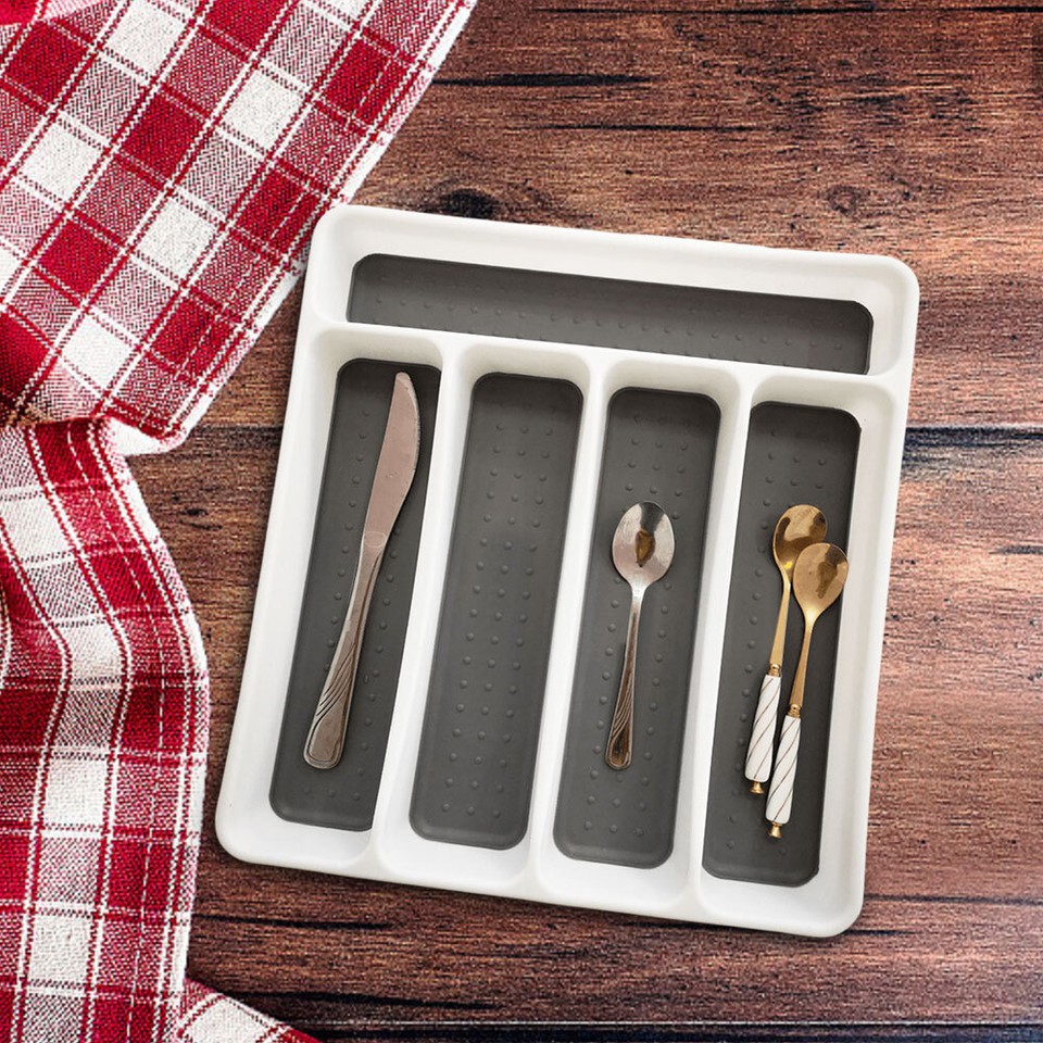 Silverware Tray with Non-slip TPR Linings Plastic Cutlery Tray ...