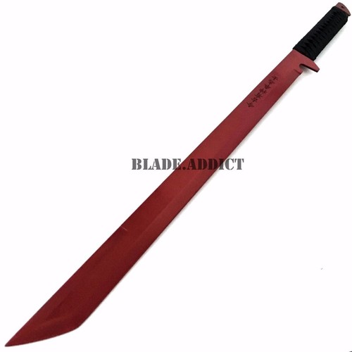 27" RED Full Tang Blade Machete Tactical Katana Ninja Sword Fixed Blade ...