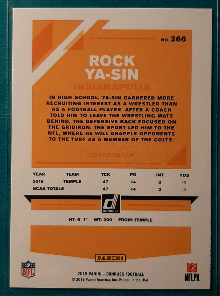 2019 DONRUSS ROCK YA-SIN ROOKIE #266 INDIANAPOLIS COLTS RC | eBay